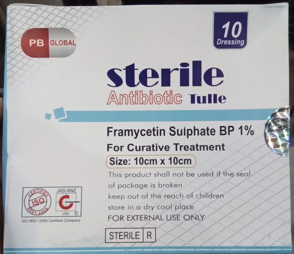 Sterile Antibiotic Tulle for Curative Treatment 10cm X 10cm X10 ...